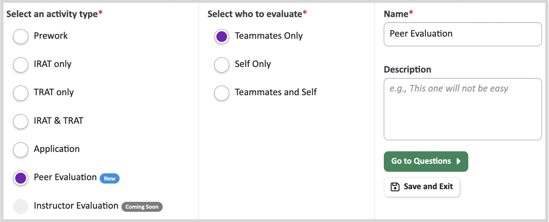 How do I create a new Peer Evaluation activity? (beta)