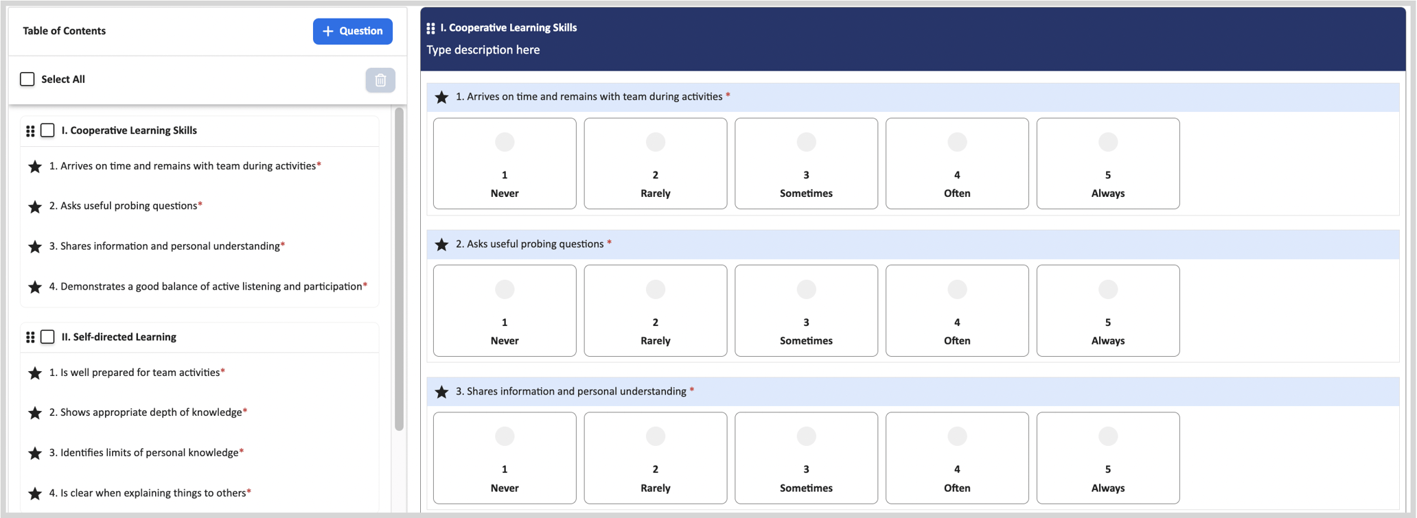 How to create Rating Scale Questions in new Peer Evaluation (beta)