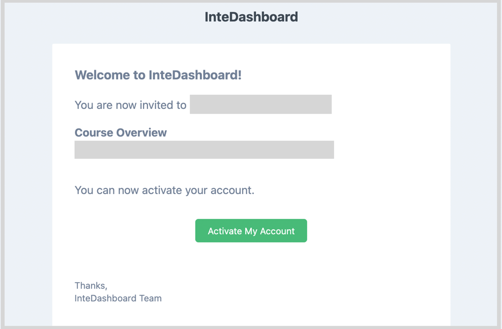 How to activate your InteDashboard student account
